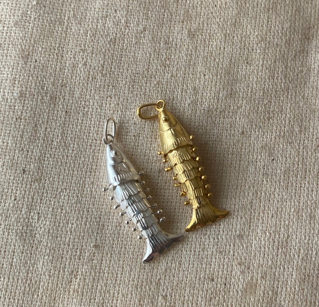 Movable Fish Pendant, Sterling Silver and Gold Pendant, Articulating ...