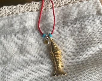 925 Sterling Silver Fish Necklace, Gold Fish Necklace, Red String ...