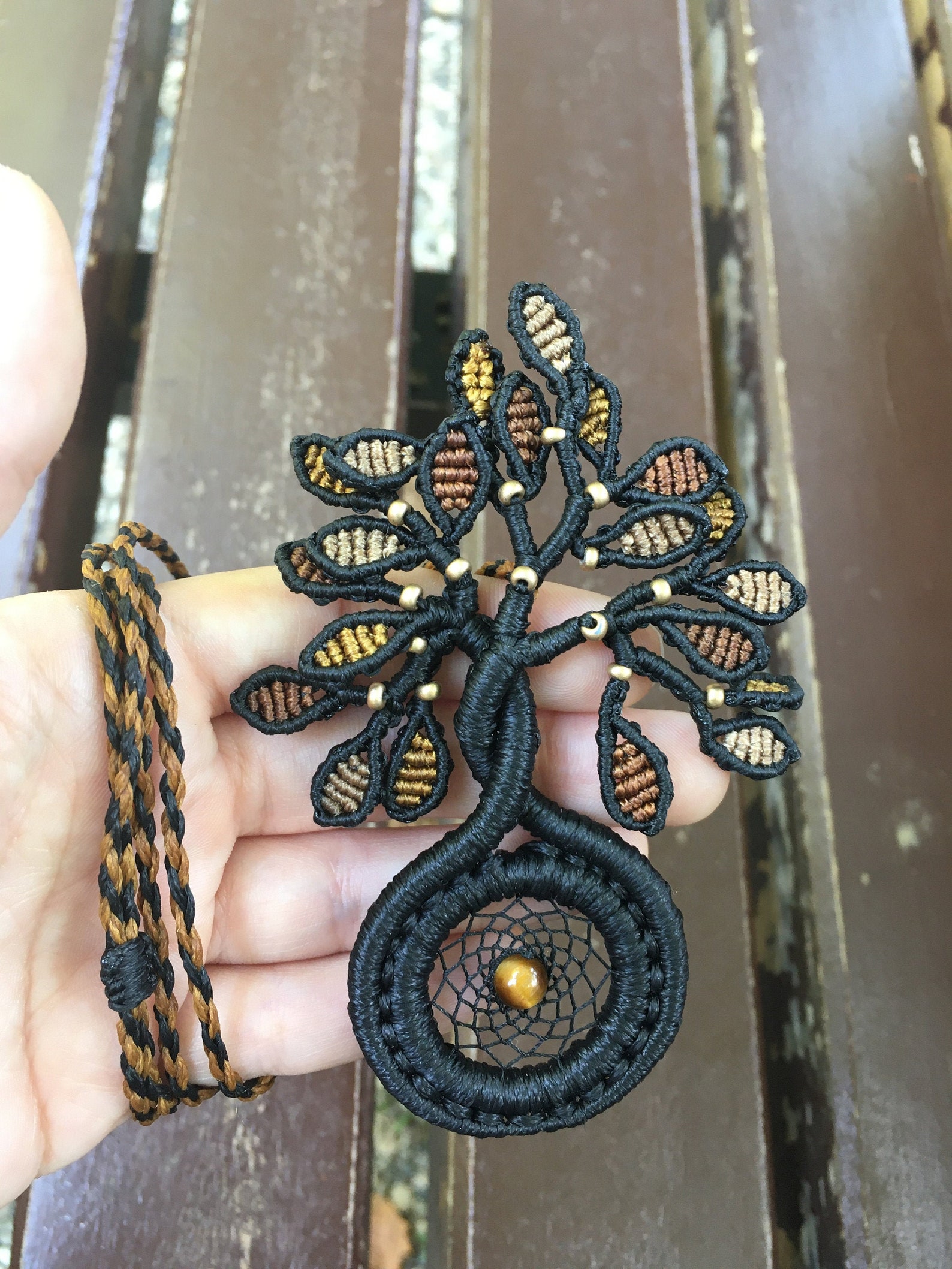 Tree of Life Macrame Necklace With Tiger's Eye Bead Healing Crystal ...
