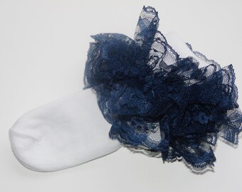 Navy Blue Ruffle Socks | Etsy