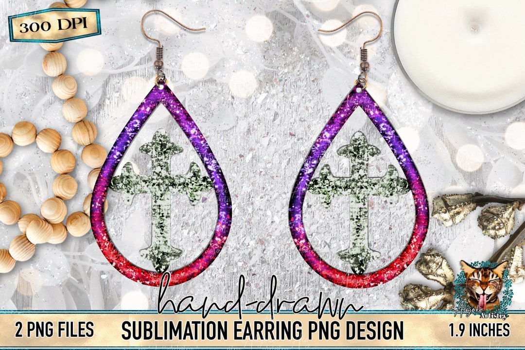 Faux Glitter Cross Earring PNG Design for Double-sided Teardrop Blanks ...