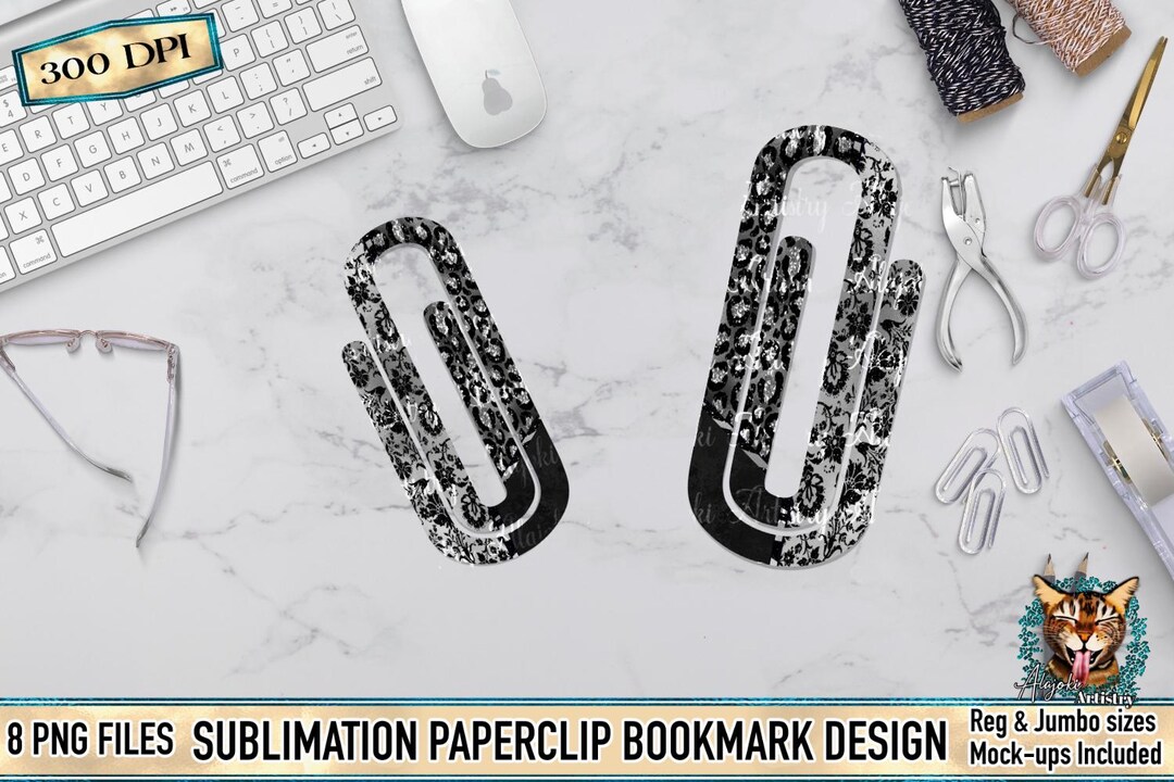 Silver Leopard Damask Split Velvet Sublimation Paperclip Bookmark ...