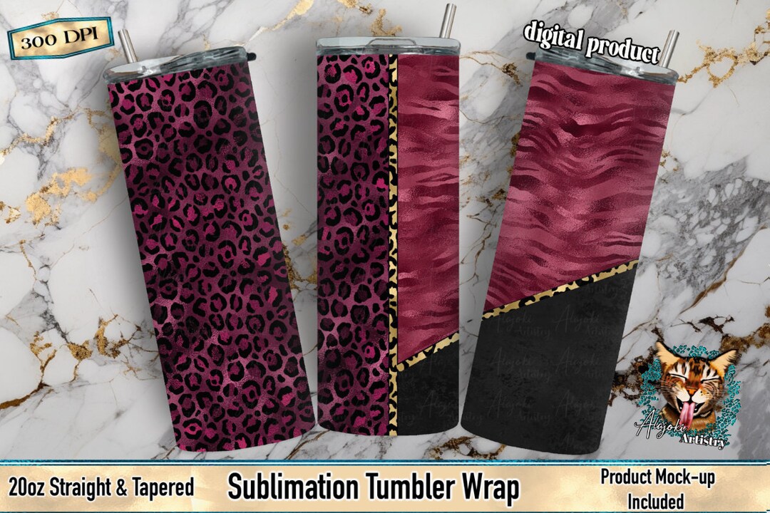 Ruby Leopard 20oz Tumbler Design Split Foil Leopard and Tiger Print ...