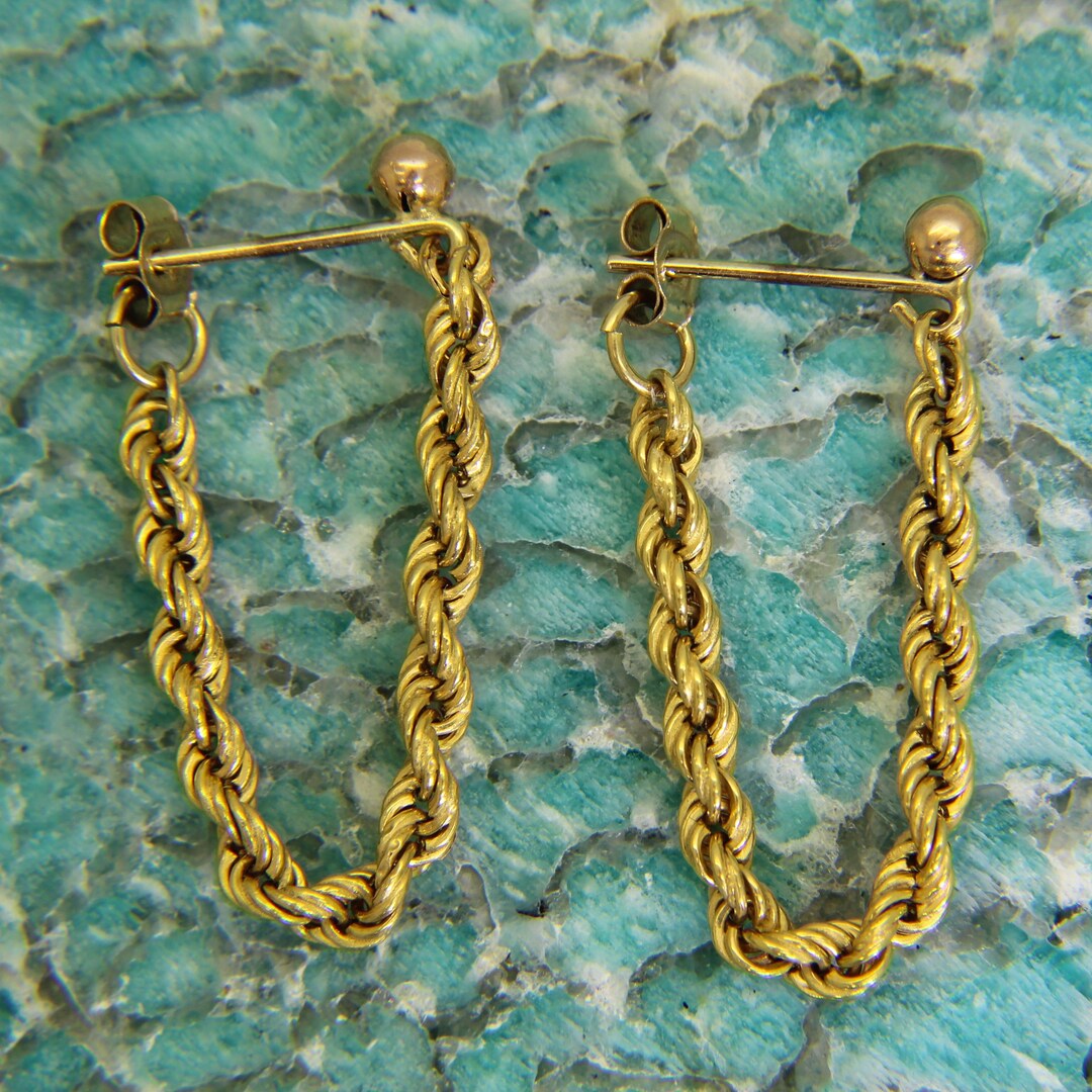 9ct Yellow Gold Rope Chain Dropper Earrings - Etsy