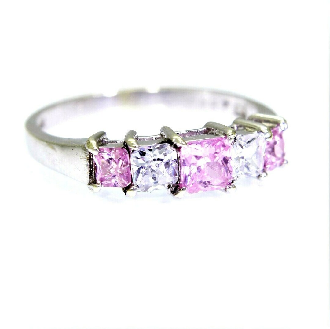 9ct 9k White Gold Pink Cubic Zirconia Ring Size 7 1/4 - O - Etsy