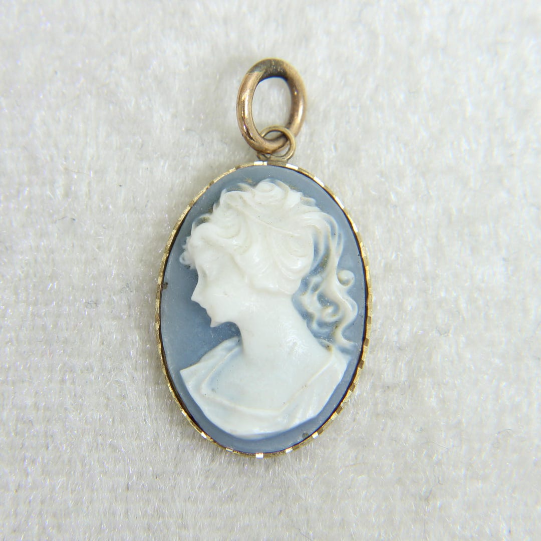 9ct 9k Gold Vintage Blue Cameo Pendant - Etsy