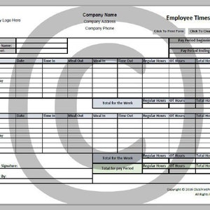 Employee Timesheet (in Color Ink)-home Business - Tracker-printable and ...