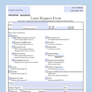 Request for Leave Template Downloadable Printable Form Small Business ...