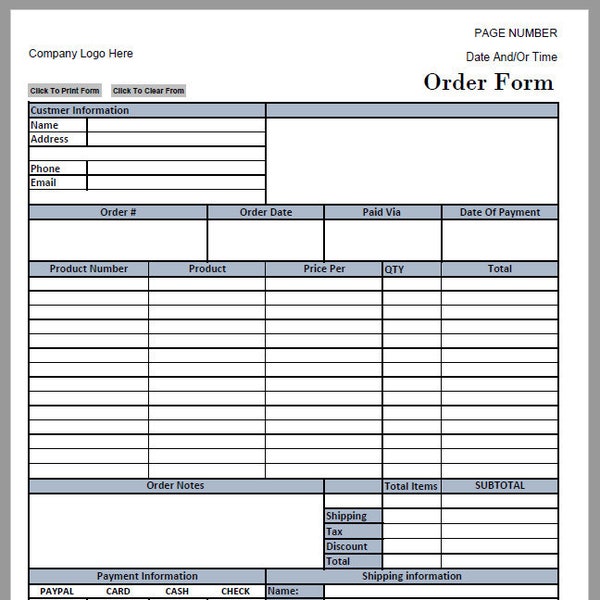 Downloadable Purchase Order Template - Etsy