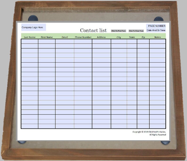 Simple Minimal Editable Contact List Template Downloadable Printable ...