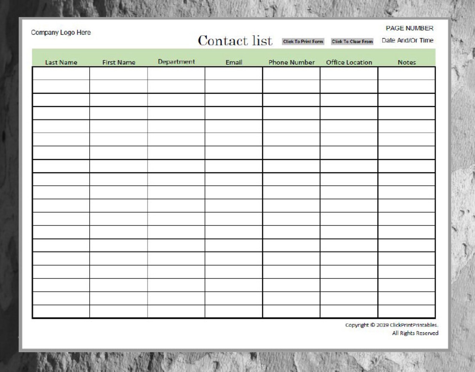 Workplace Contact List- Simple Minimal Editable Template Downloadable ...