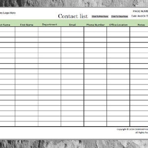 Workplace Contact List- Simple Minimal Editable Template Downloadable ...