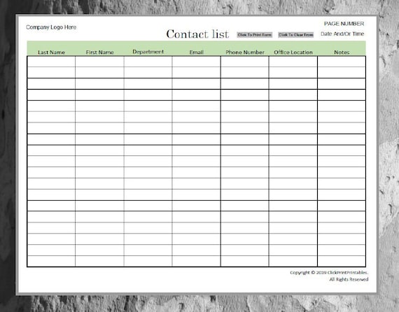 Workplace Contact List Simple Minimal Editable Template | Etsy