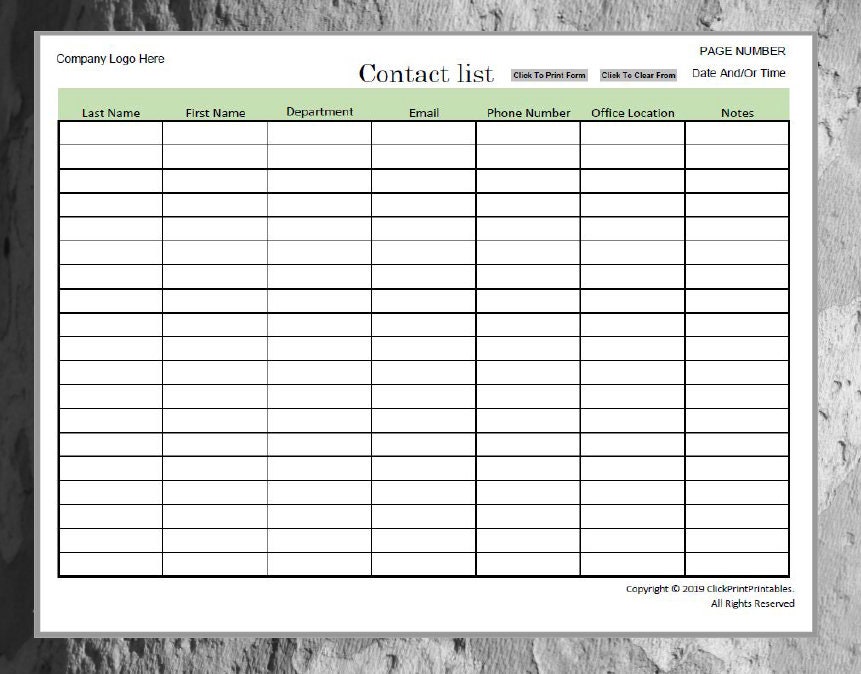 Workplace Contact List- Simple Minimal Editable Template Downloadable ...
