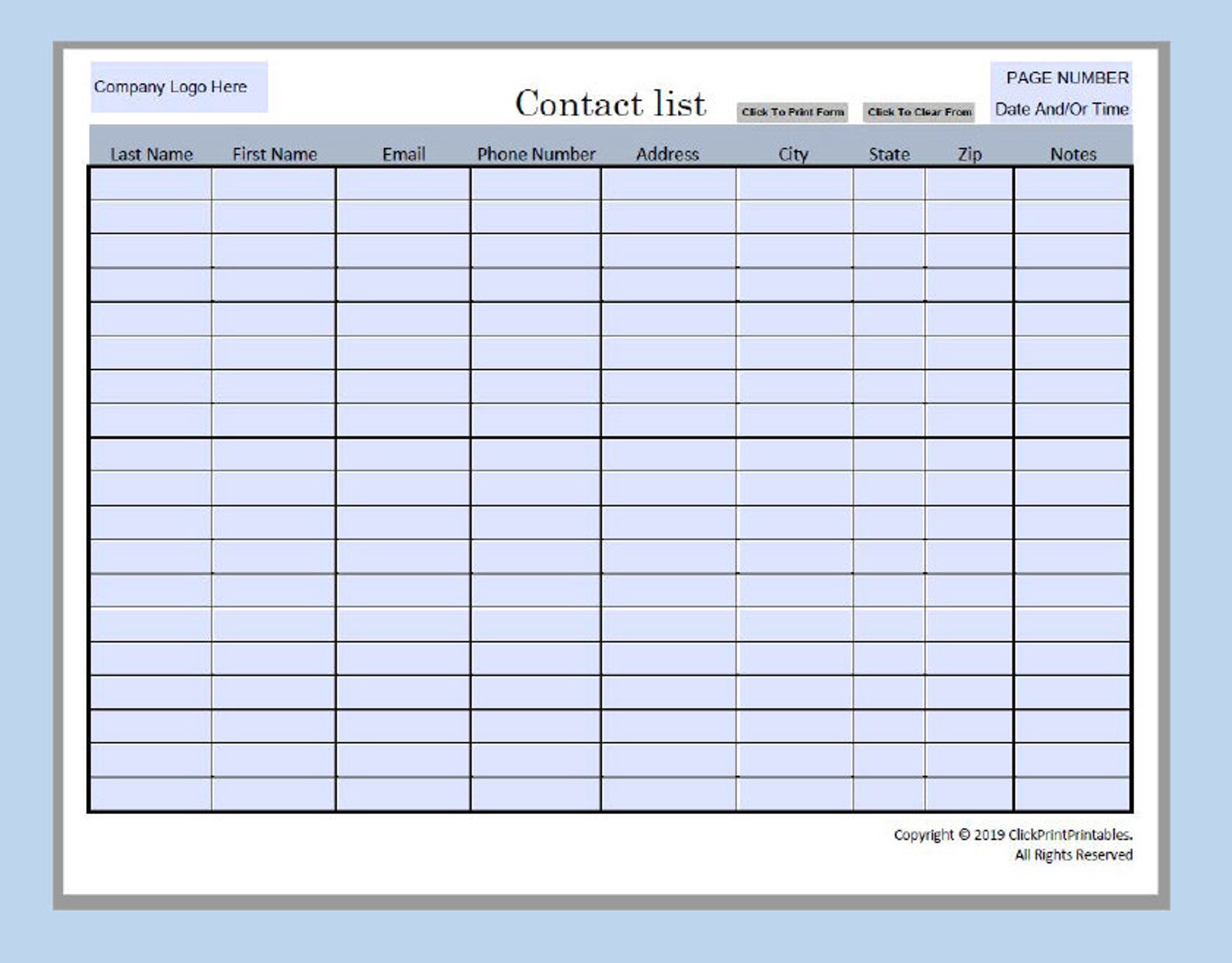 Simple Minimal Editable Contact List Template Downloadable Printable ...