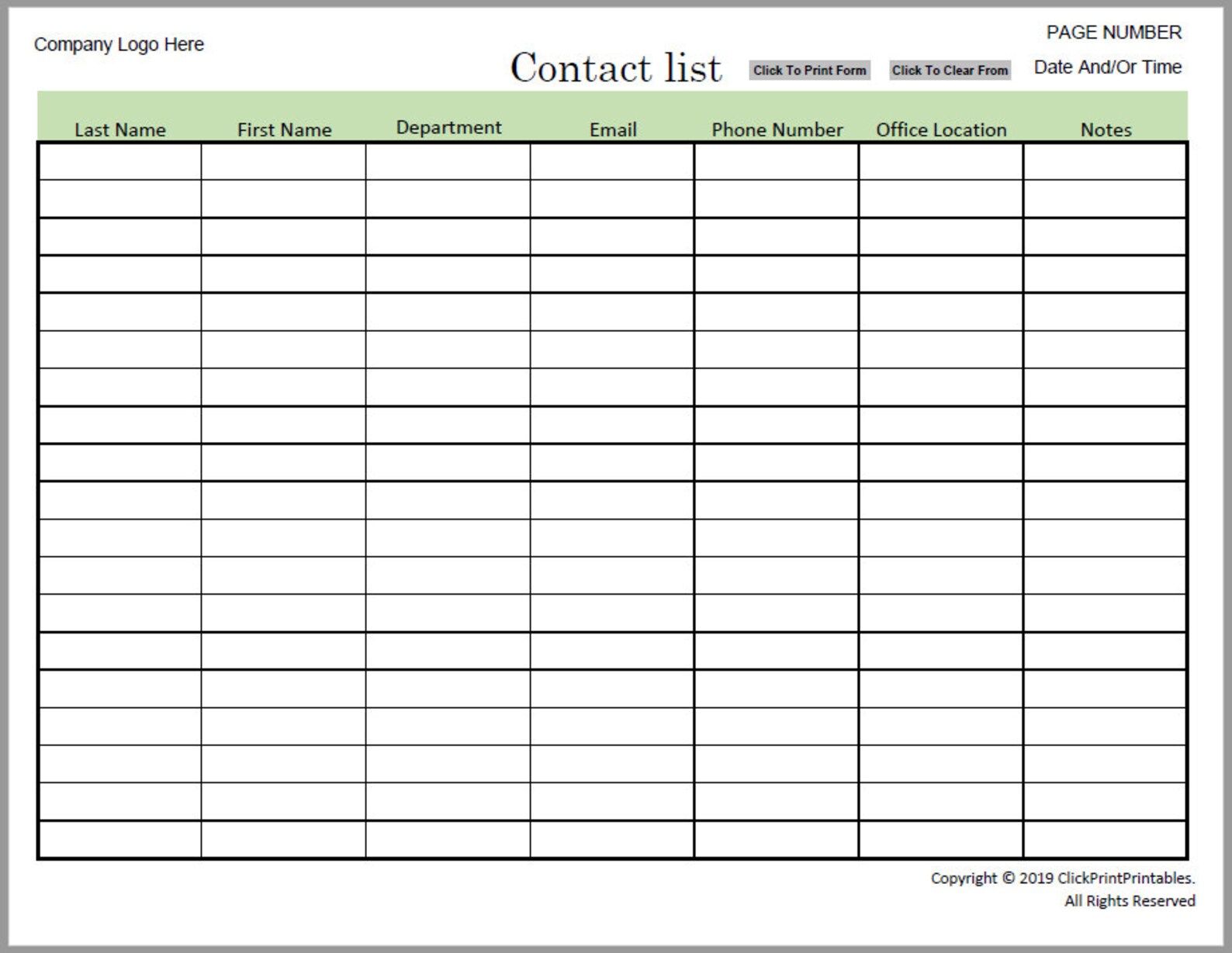 Workplace Contact List- Simple Minimal Editable Template Downloadable ...