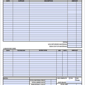 Material & Labor Record Sheet, Project Bid Form (PDF) - Etsy