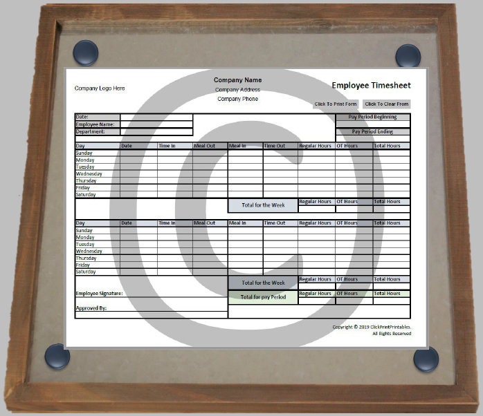Employee Time Card (in Color Ink) -home Business -tracker-printable and ...