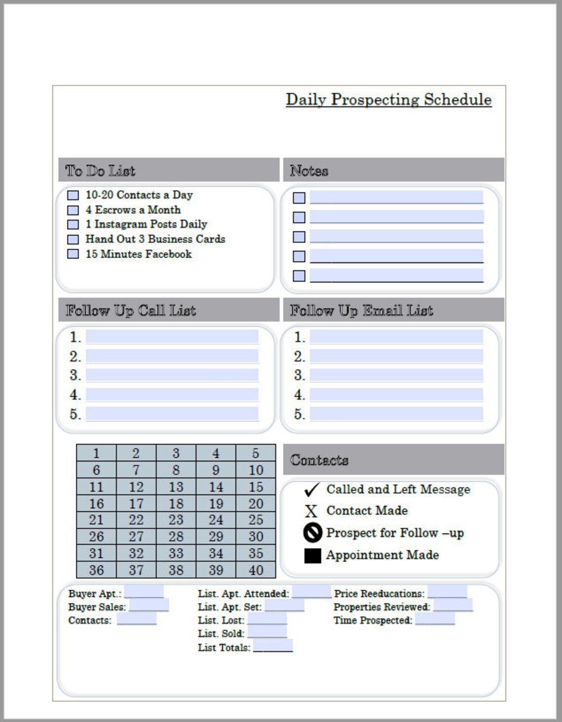 Real Estate Agent Prospecting Schedule | Daily Planner (printable ...