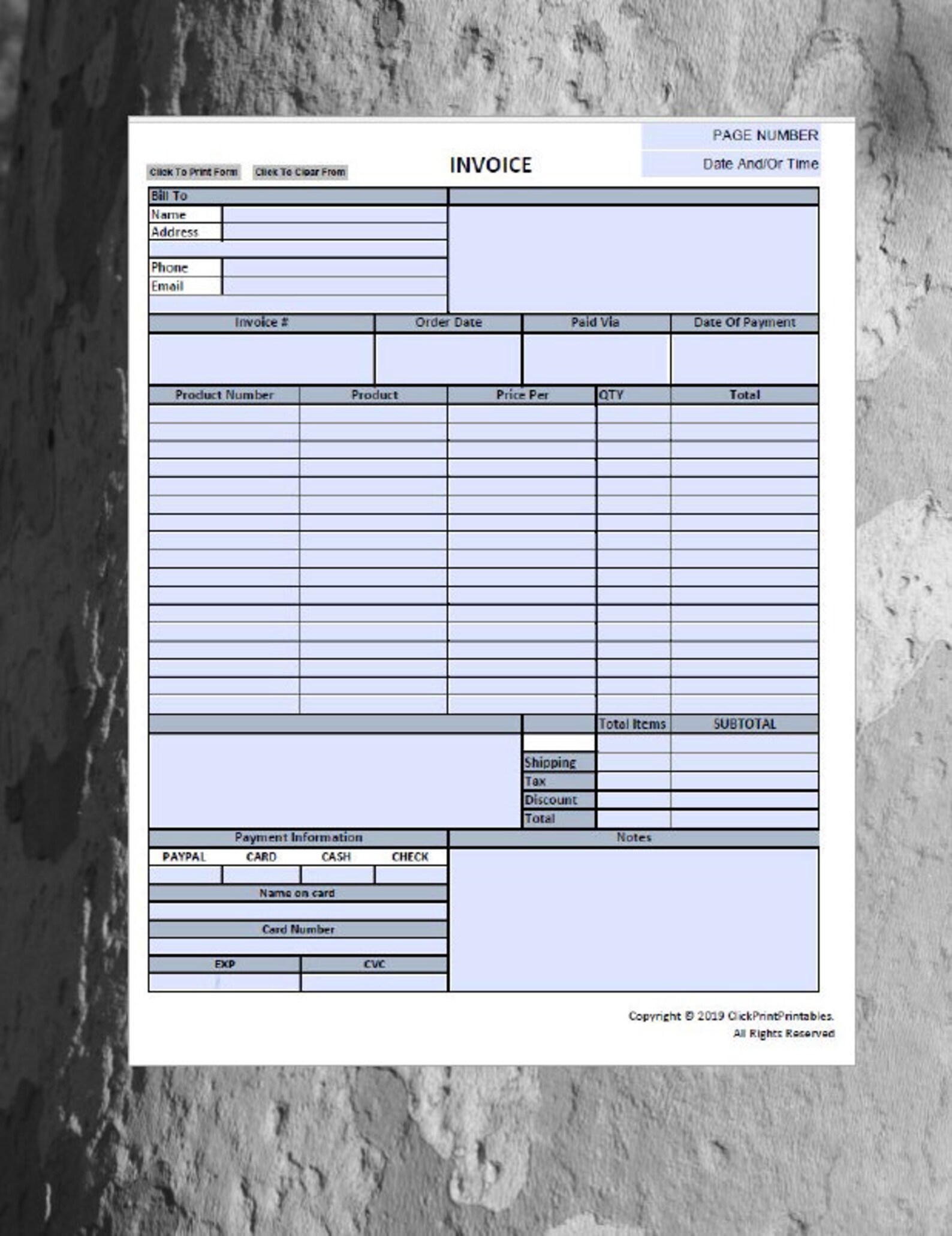 Simple Minimal Editable Invoice Template Downloadable Printable Form ...