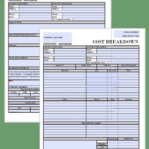 Construction Bid Project Form With Cost Breakdown Template Editable ...