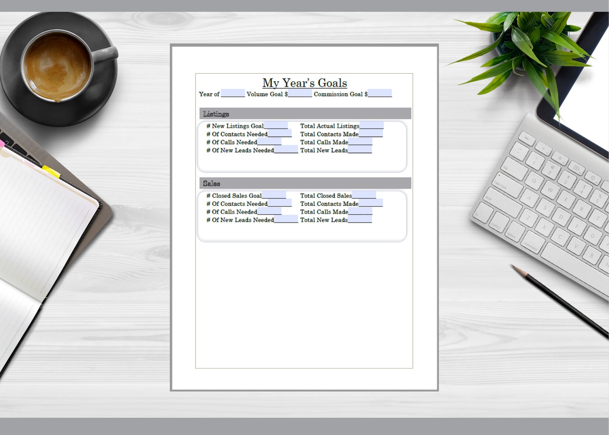 Real Estate Agent Goals Package Weekly, Monthly, Yearly Quarterly ...