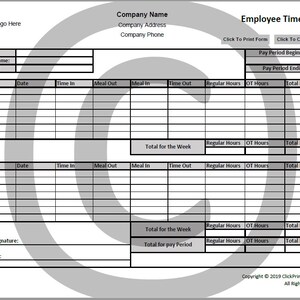 Employee Time Card (black and White)-home Business-tracker-printable ...