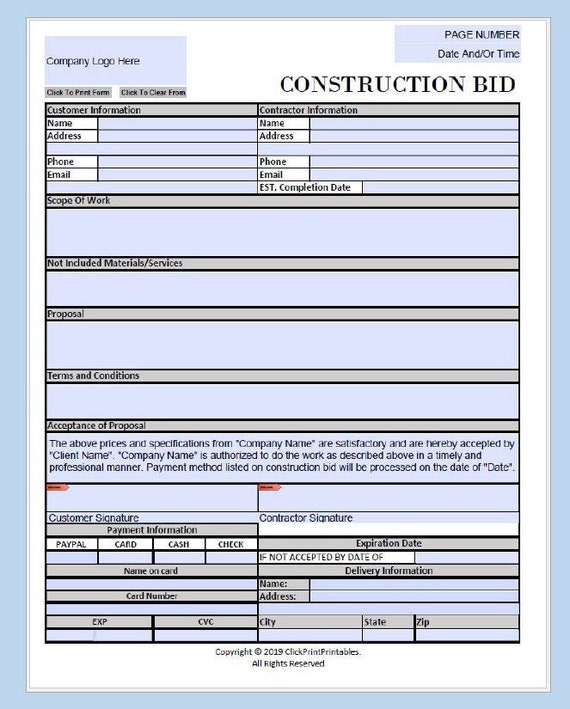 Bid Form Template Free Construction Proposal Bid Templates How To 