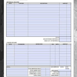 Material and Labor Record Sheet Project Bid Invoice Form Template ...