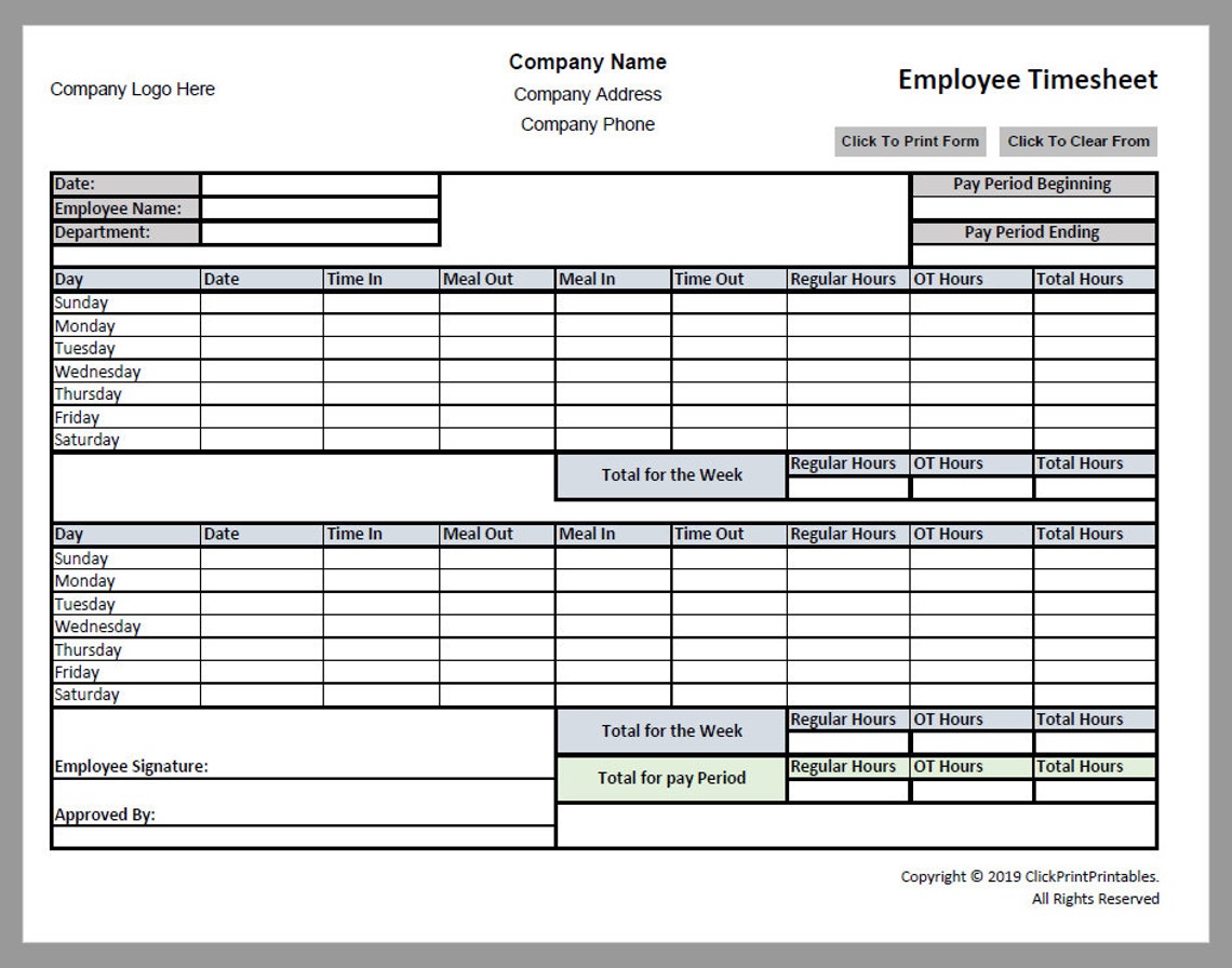 Employee Time Card (in Color Ink) -home Business -tracker-printable and ...
