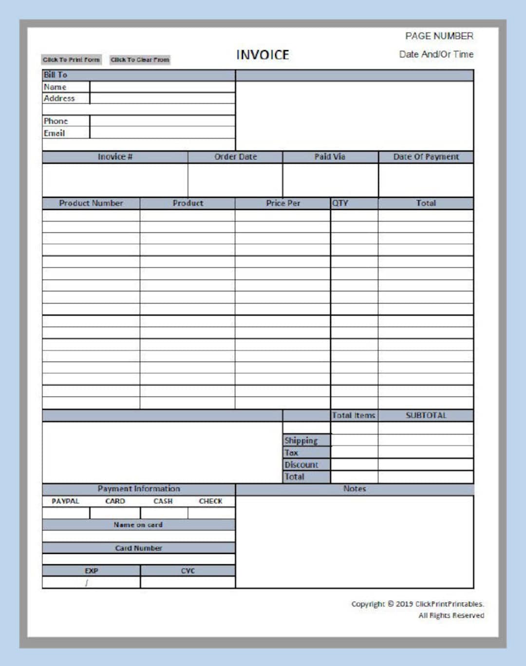 Simple Minimal Editable Invoice Template Downloadable Printable Form ...