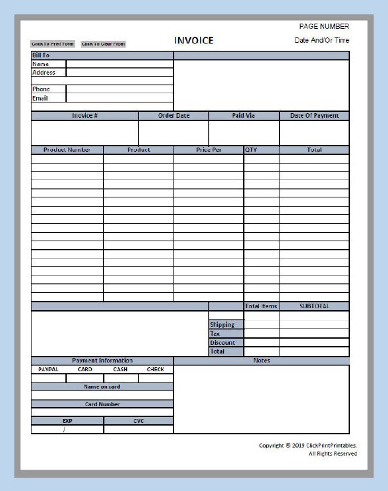 Simple Minimal Editable Invoice Template Downloadable - Etsy