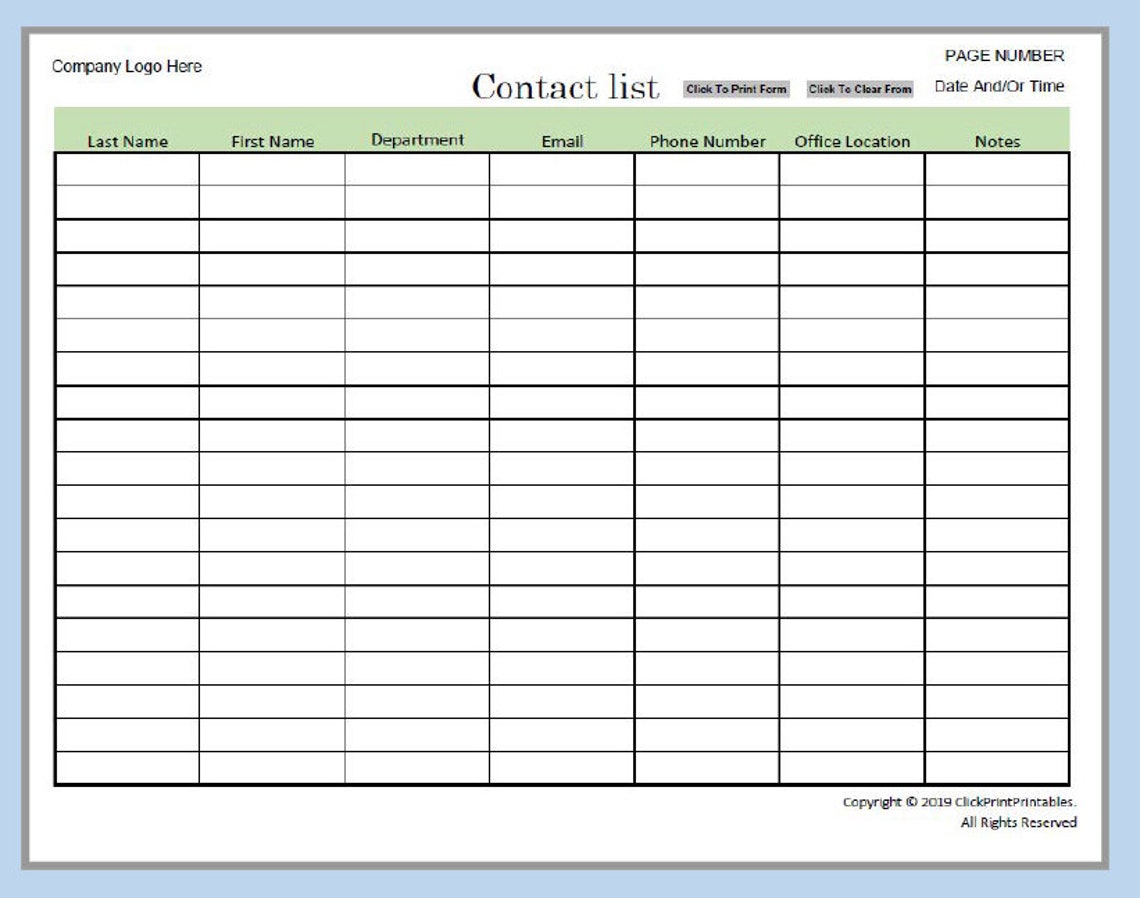 Editable Workplace Contact List Template (PDF) - Etsy