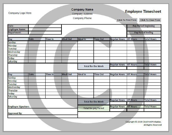 Employee Timesheet (in Color Ink)-home Business - Tracker-printable and ...
