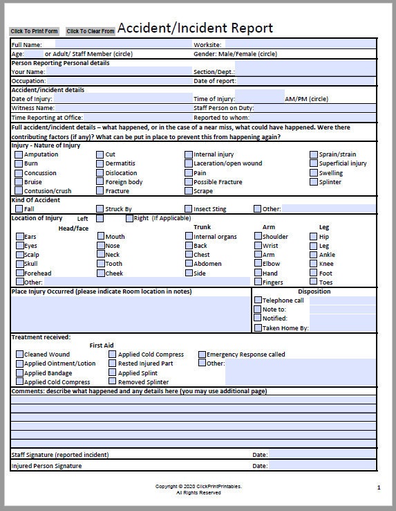 NEW Work Accident Incident Report Form Template Editable Downloadable ...