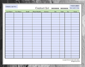 Workplace Contact List- Simple Minimal Editable Template Downloadable ...