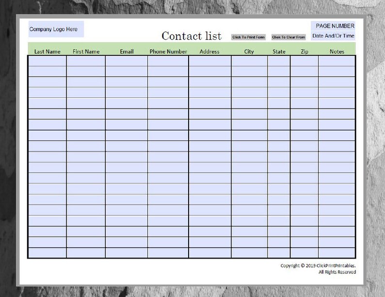Simple Minimal Editable Contact List Template Downloadable Printable ...