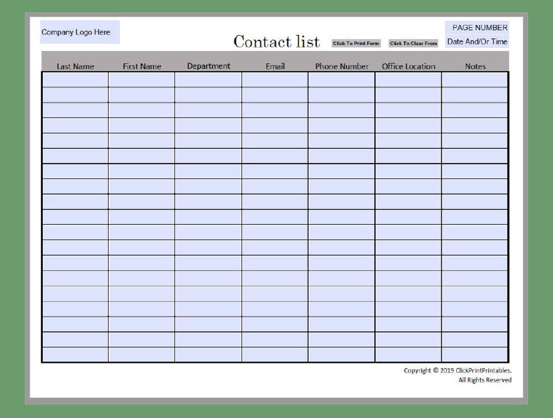 Simple Minimal Editable Contact List Template Downloadable Printable ...
