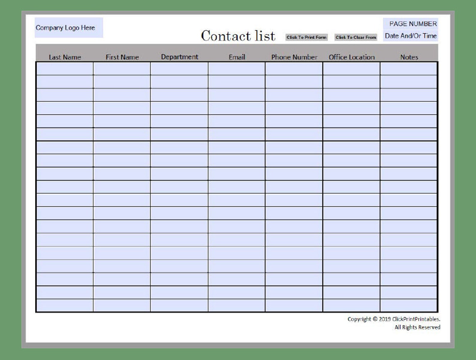 Simple Minimal Editable Contact List Template Downloadable Printable ...