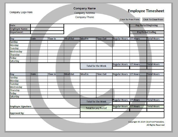 Employee Time Card (in Color Ink) -home Business -tracker-printable and ...
