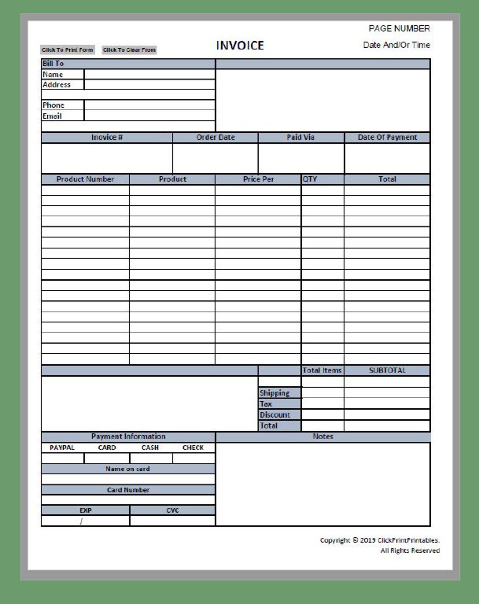 Simple Minimal Editable Invoice Template Downloadable Printable Form ...