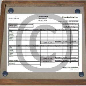 Employee Time Card (black and White)-home Business-tracker-printable ...