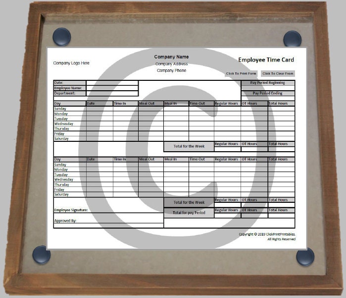 Employee Time Card (black and White)-home Business-tracker-printable ...