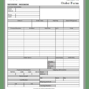 Simple Minimal Editable Order Form Template (black and White ...