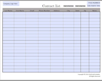 Workplace Contact List- Simple Minimal Editable Template Downloadable ...