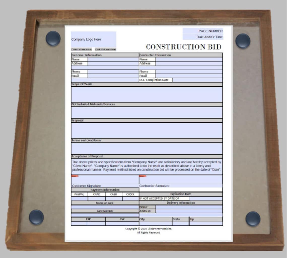 Construction Bid Project Form Template Simple Minimal Editable ...
