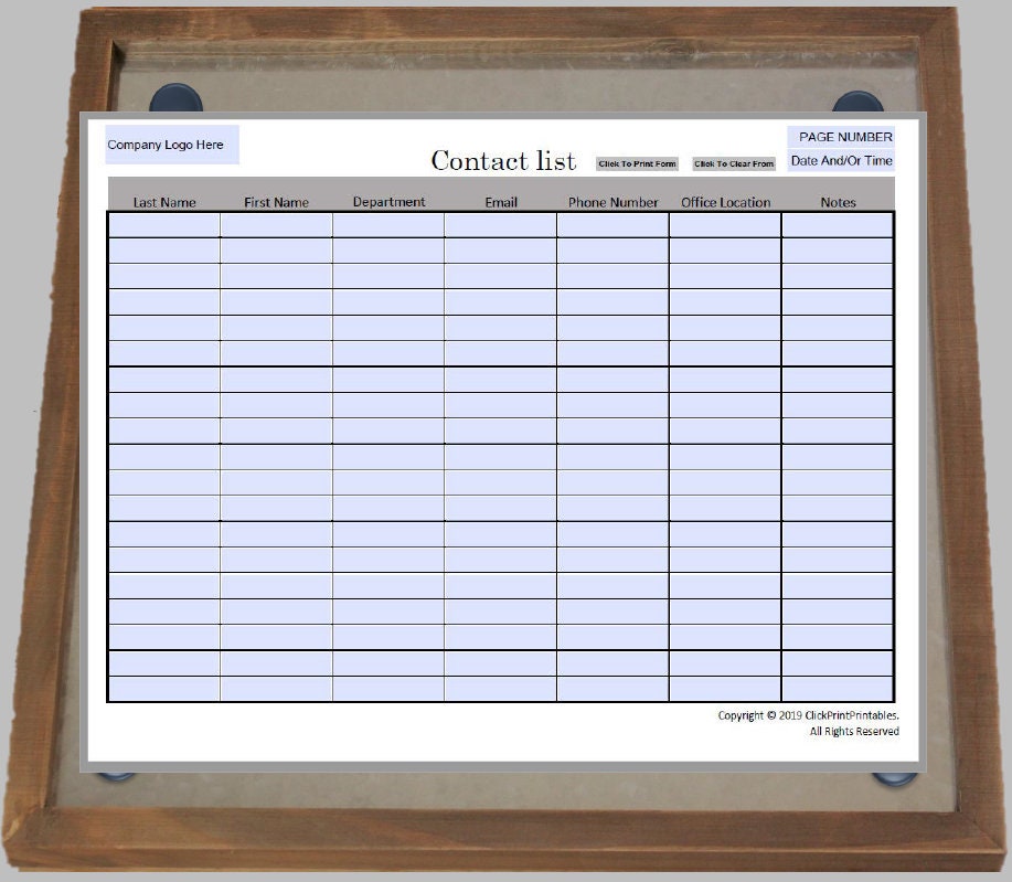 Simple Minimal Editable Contact List Template Downloadable Printable ...