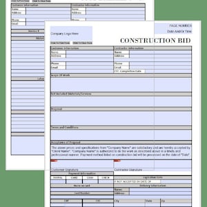 Construction Bid Project Form With Cost Breakdown Template Editable ...