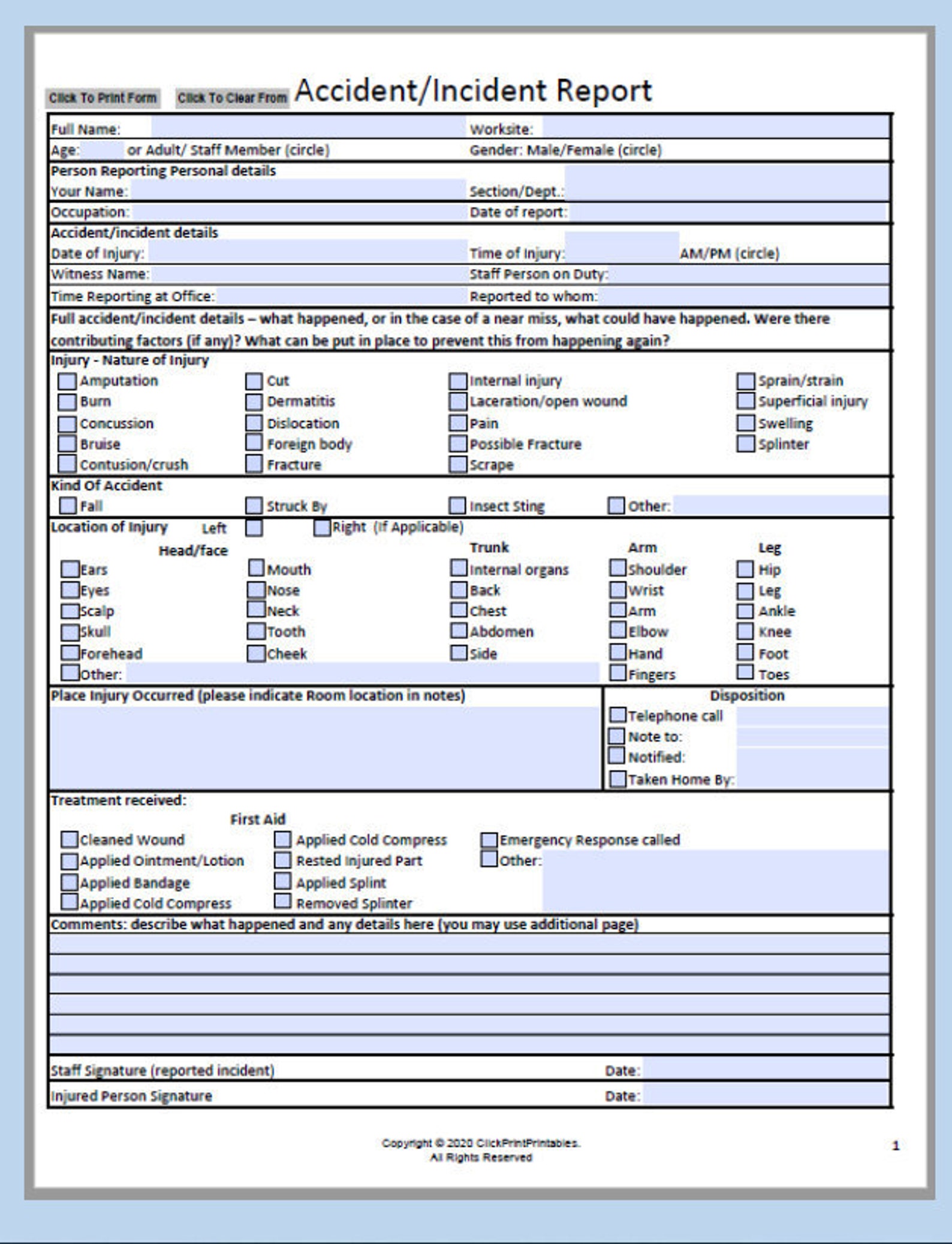 Work Accident Report Form Template (fillable PDF) - Etsy