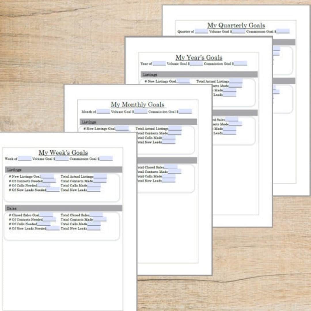 Real Estate Agent Goals Package Weekly, Monthly, Yearly Quarterly ...